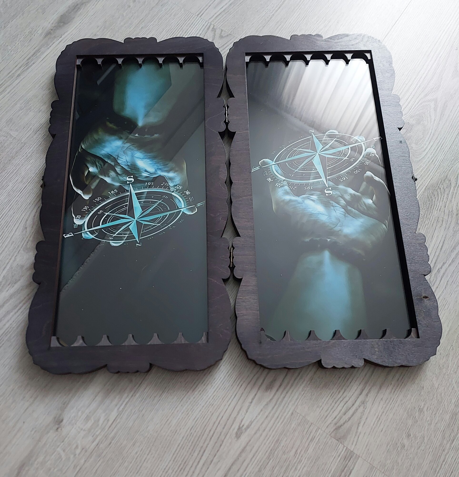 Нарды большие звезда со стеклянным полем , с цветной картинкой куши