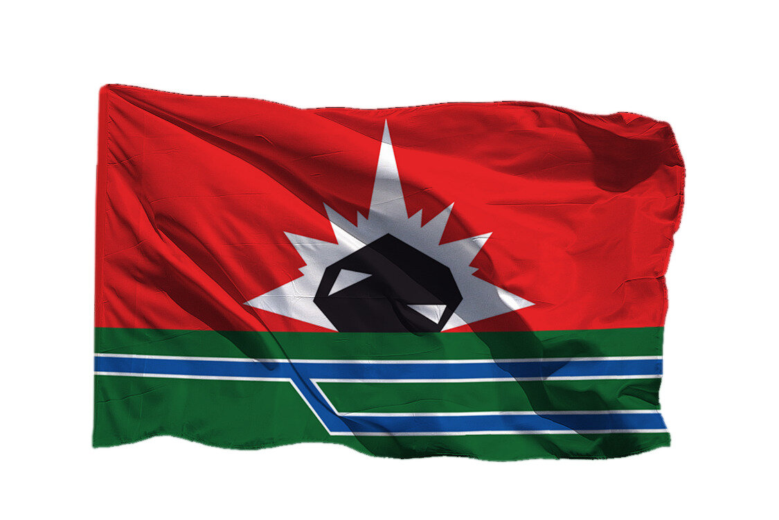 Флаг Междуреченска на сетке, 70х105 см - для уличного флагштока