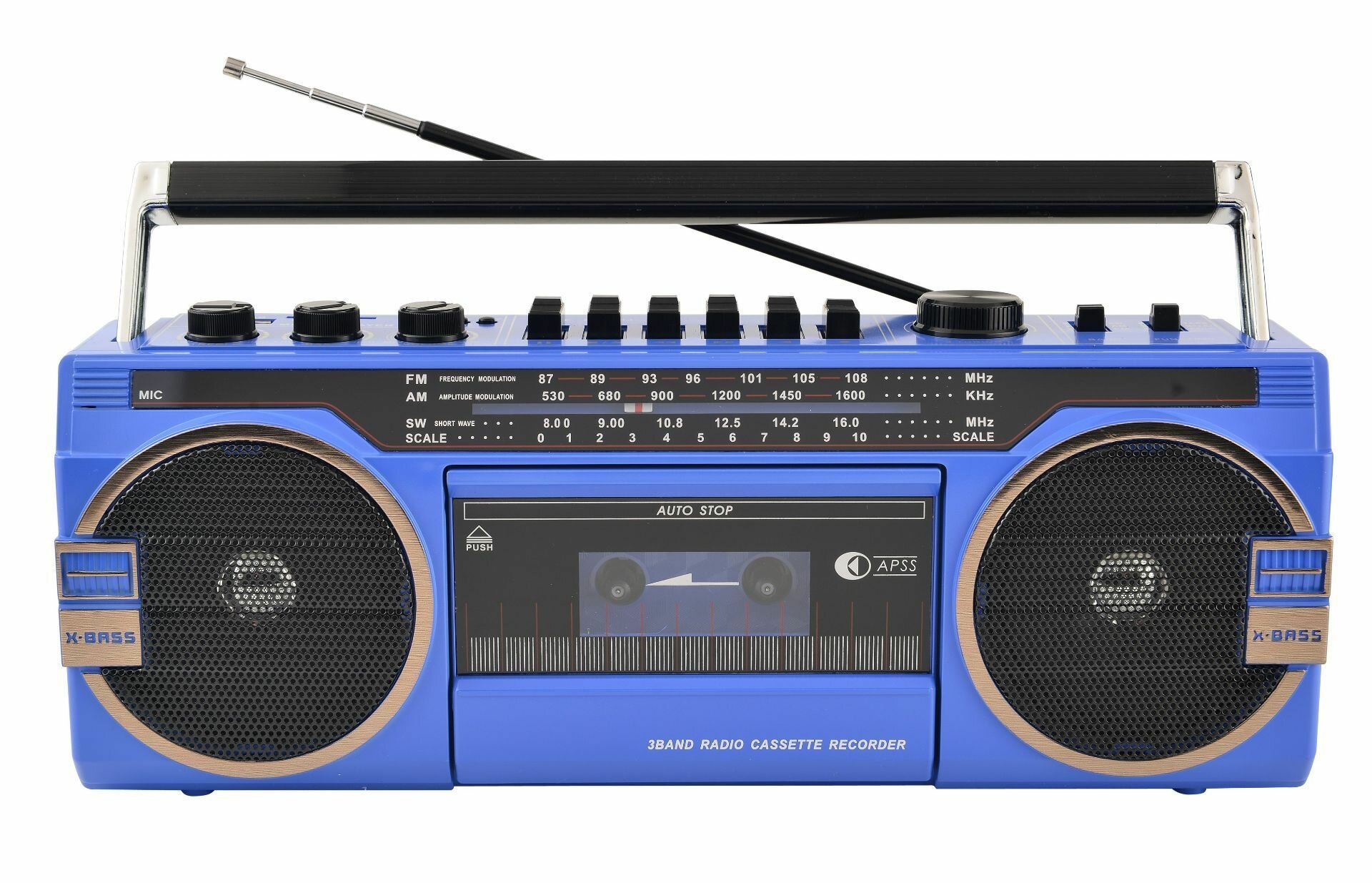 Кассетный проигрыватель, USB, FM/AM/SW, запись эфира, темно-синий