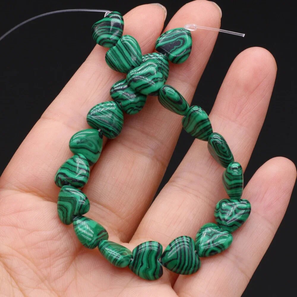 Бусины из полудрагоценных камней в форме сердца, смешанные цвета Изумрудный, Malachite