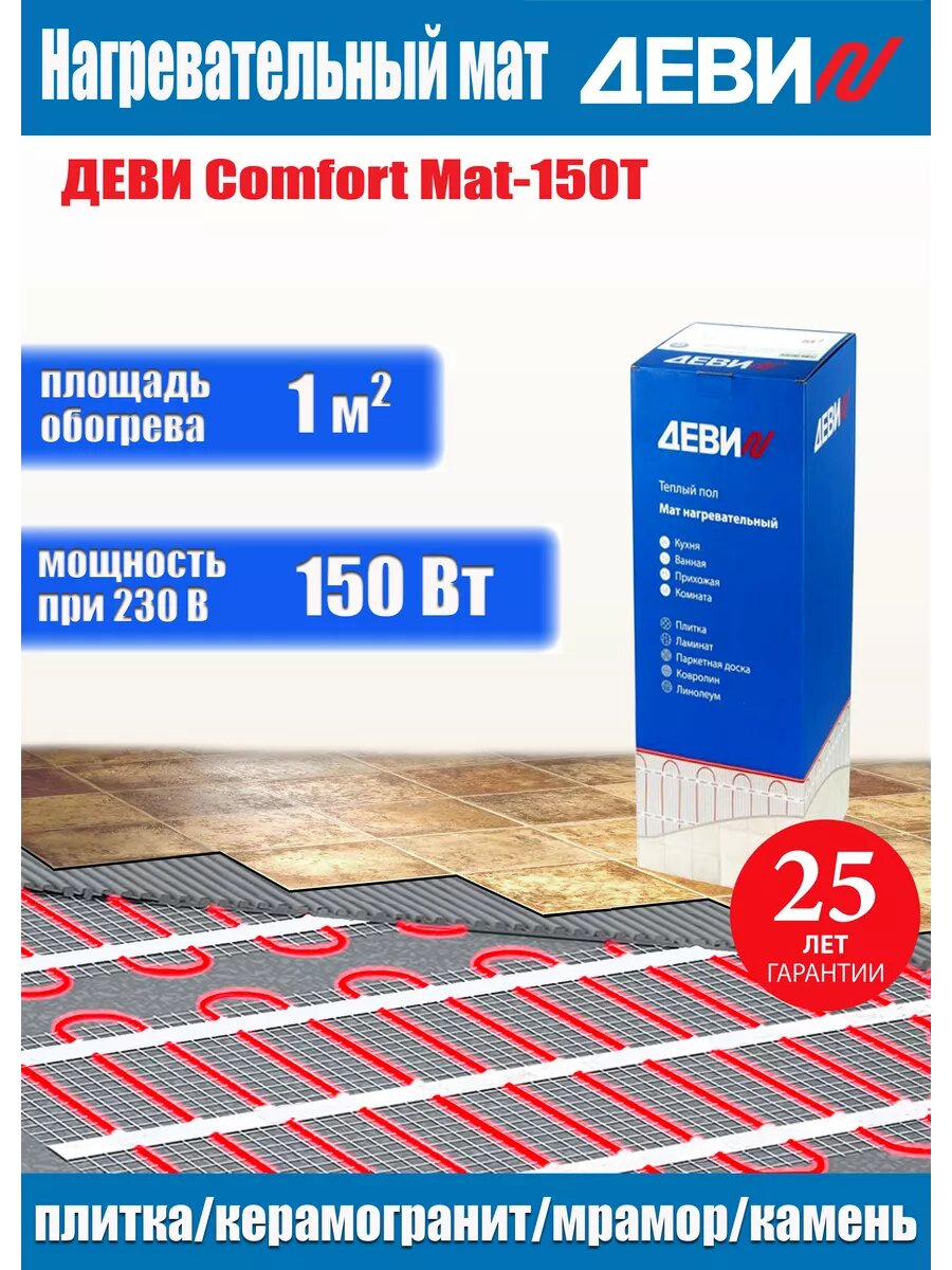 Теплый пол электрический под плитку - 1.0m2
