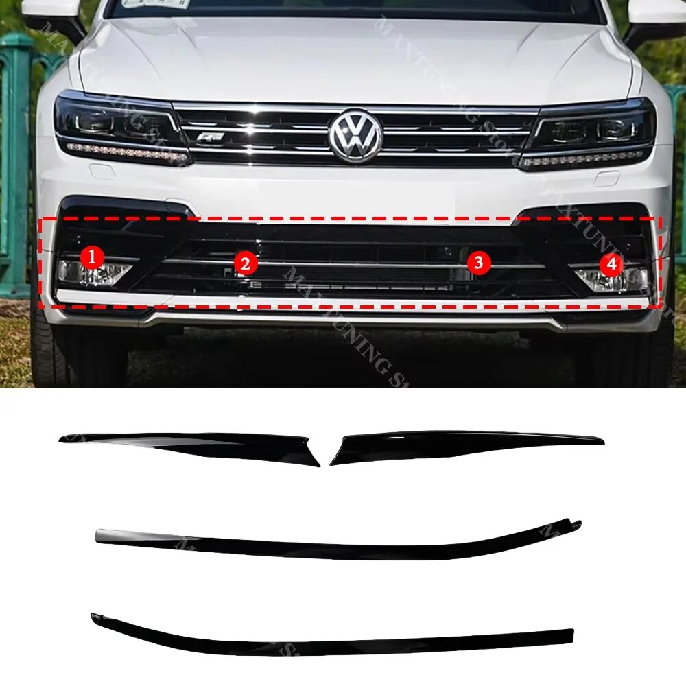 Для VW Tiguan MK2 R-Line 2017-2021 передний бампер фары брови центральная решетка 4pcs