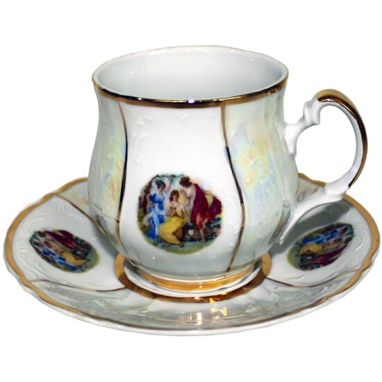 Чашка с блюдцем Bernadotte JONAS декор "Мадонна, перламутр", 310 мл, блюдце 160 мм. (БЕР0015)