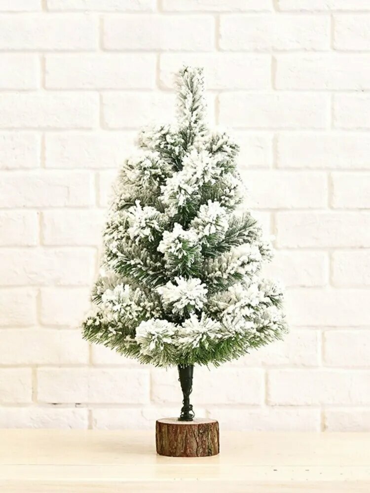 Елка искусственная Литая, флок 60 см. Деревянное основание. Маленькая рождественская елка.