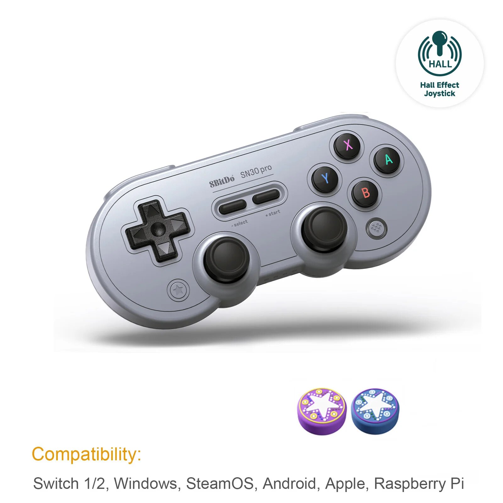 Беспроводной геймпад 8Bitdo SN30 Pro Bluetooth для Switch 2, MacOS, Android, Raspberry Pi, Gray
