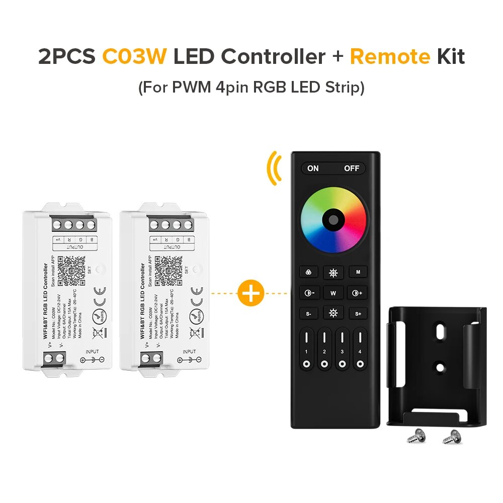 BTF-LIGHTING Контроллеры светодиодных лент Tuya Wi-Fi RGB RGBW Black Remote, 2xC03W 4pin RGB