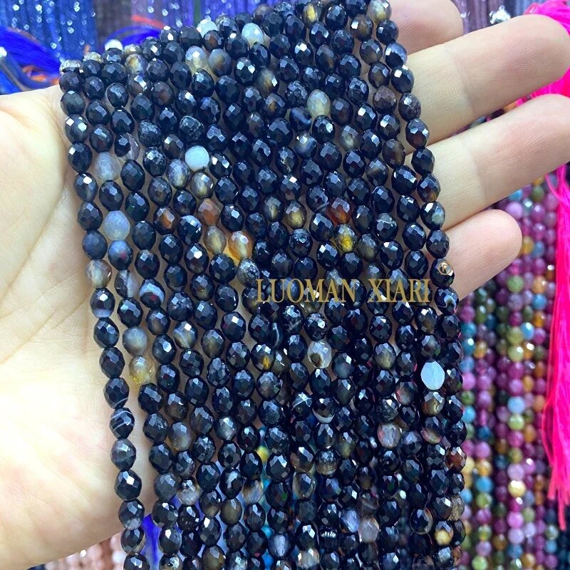 Натуральный камень амазонит бусины LUOMAN XIARI Черный, 5x6mm 27-29pcs, stripe black agate