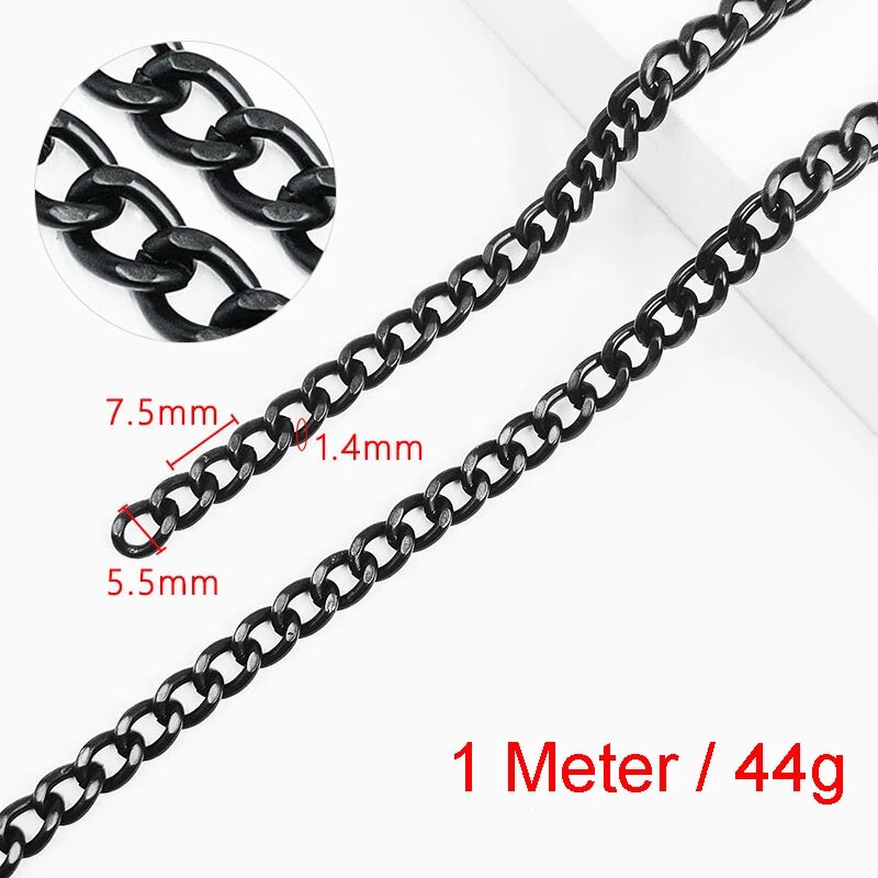 Металлическая черная витая цепочка V-REX 1 метр 1.4x5.5x7.5mm