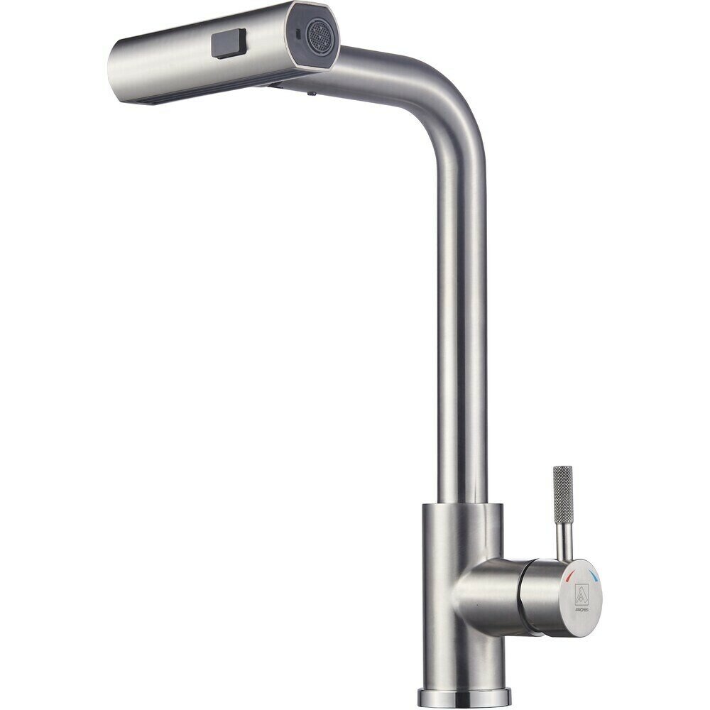 Смеситель для кухни ARGOtech Solid нержавеющая сталь с высоким изливом с водопадом с вытяжной лейкой однорычажный (35-16/3K SOLID)
