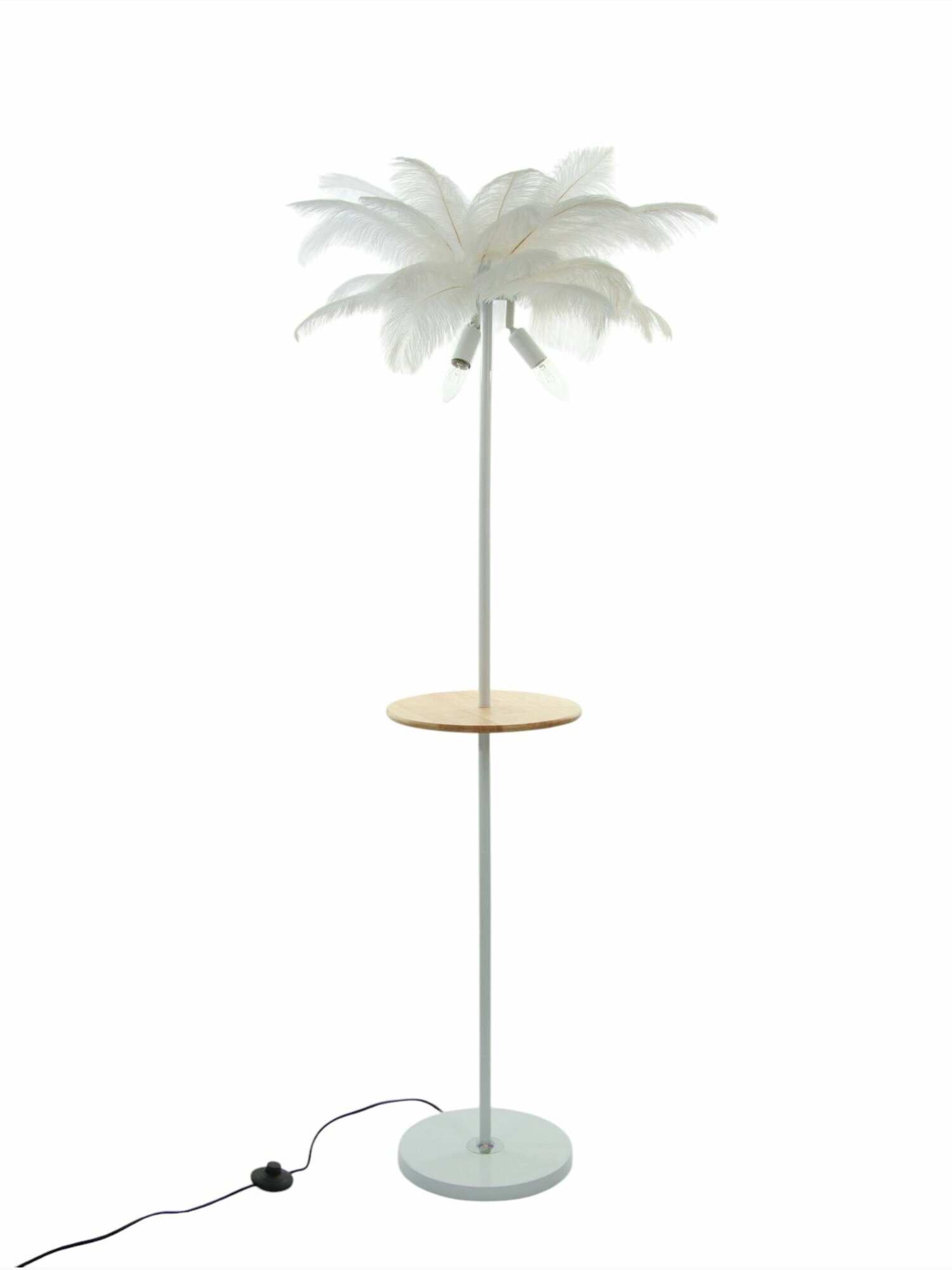 Торшер с тремя лампами напольный, светильник с полкой белый "Перья", 3хE14, 40Вт, 52х52х155 см