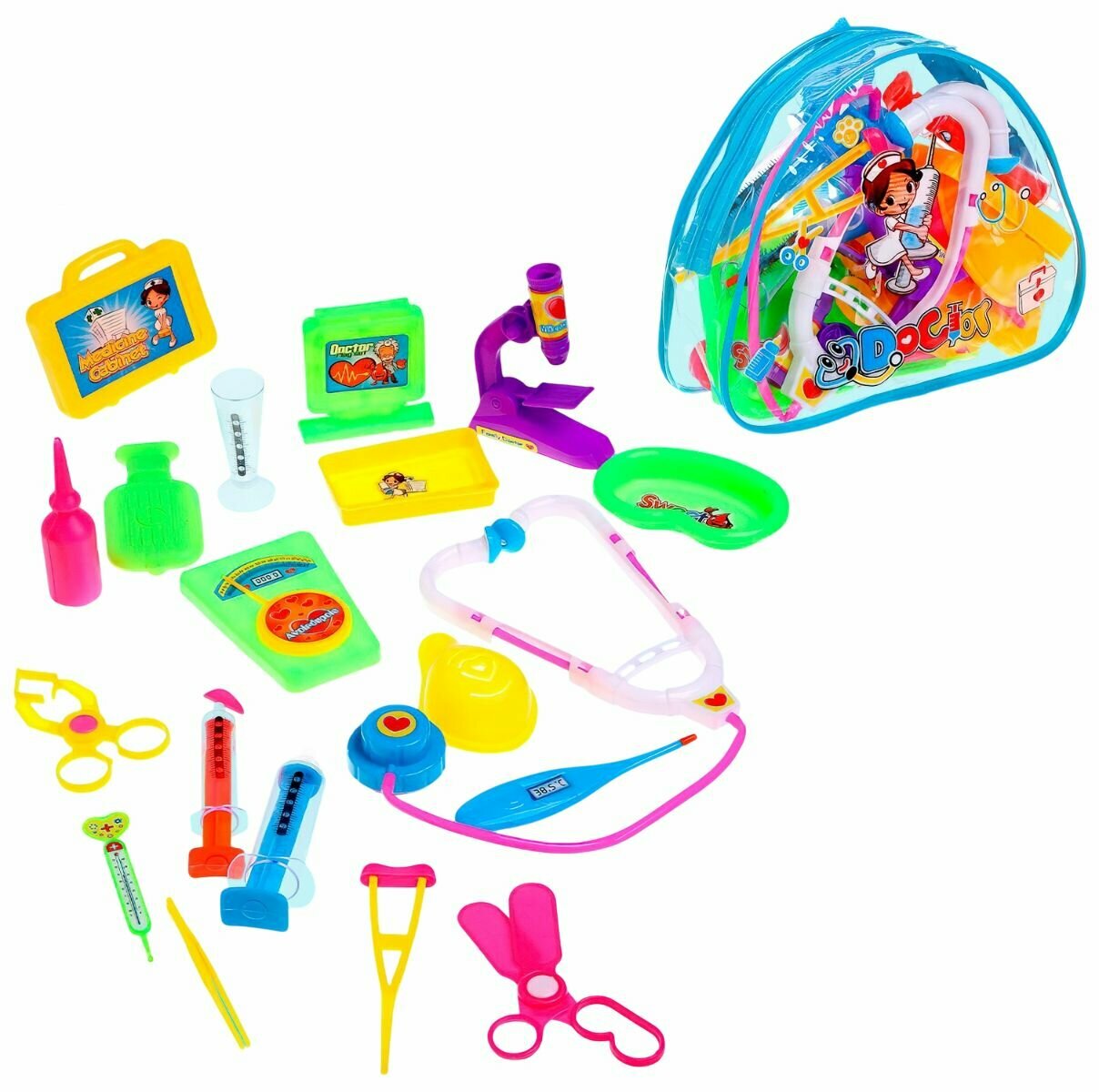 Детский набор врача "Добрый доктор" в рюкзачке, сюжетно-ролевая игра для детей, комплект игрушечных медицинских инструментов для юного медика, 20 предметов