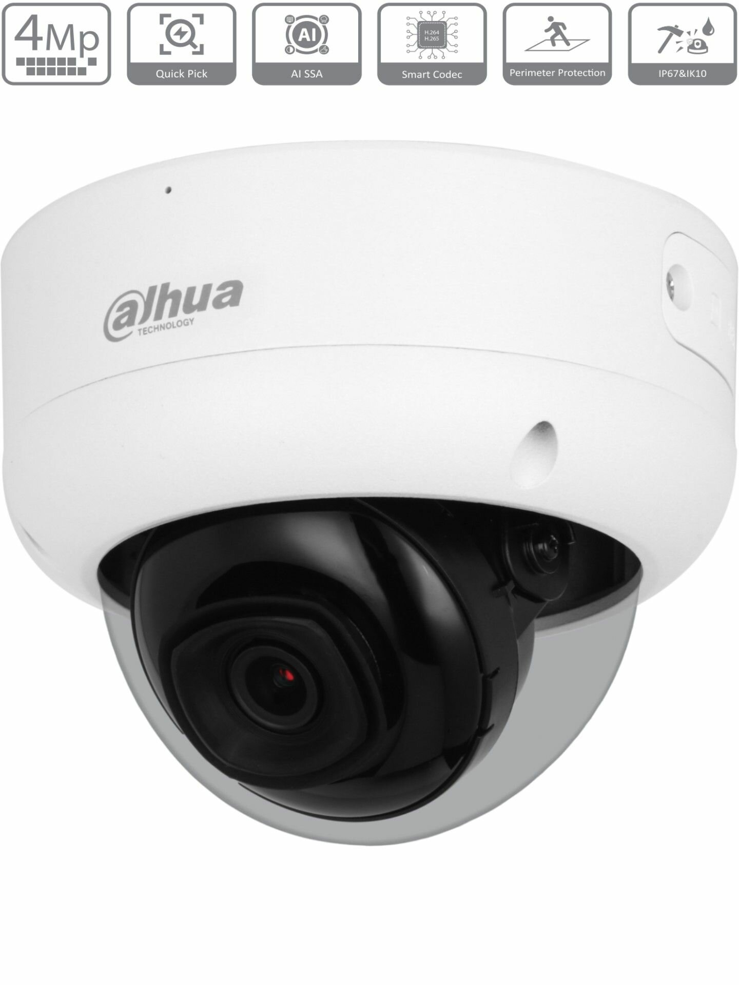 Dahua DH-IPC-HDBW3441EP-AS-0360B-S2 4Мп 3,6 мм камера видеонаблюдения IP внутренняя и уличная, цифровая купольная IP-видеокамера для улицы и помещений с ИК подсветкой