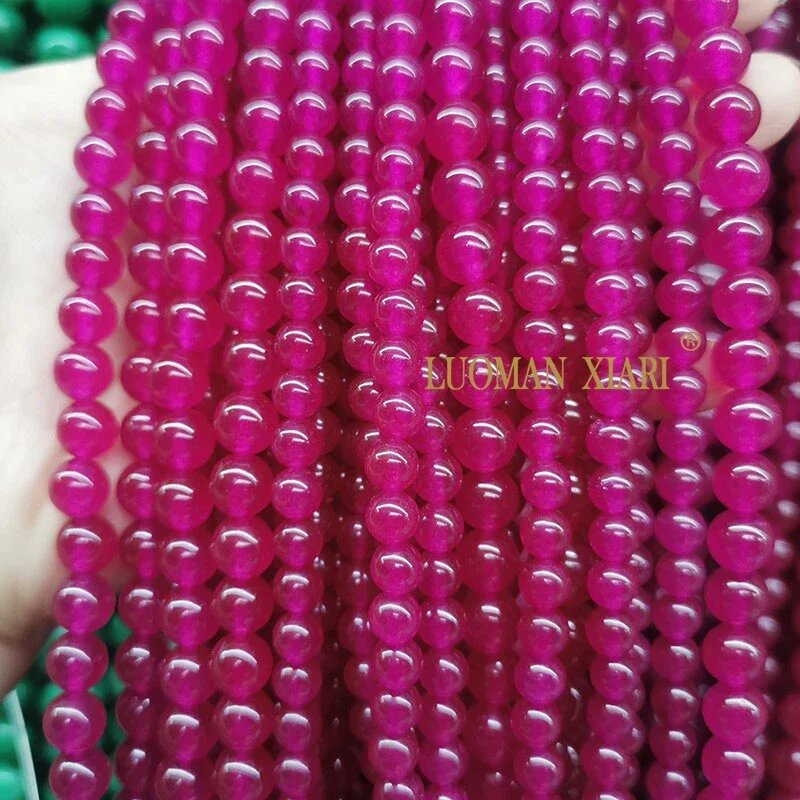 Натуральные бусины из халцедона LUOMAN XIARI 6/8/10 мм Фиолетовый, 8mm 44-46pcs, dark rose red