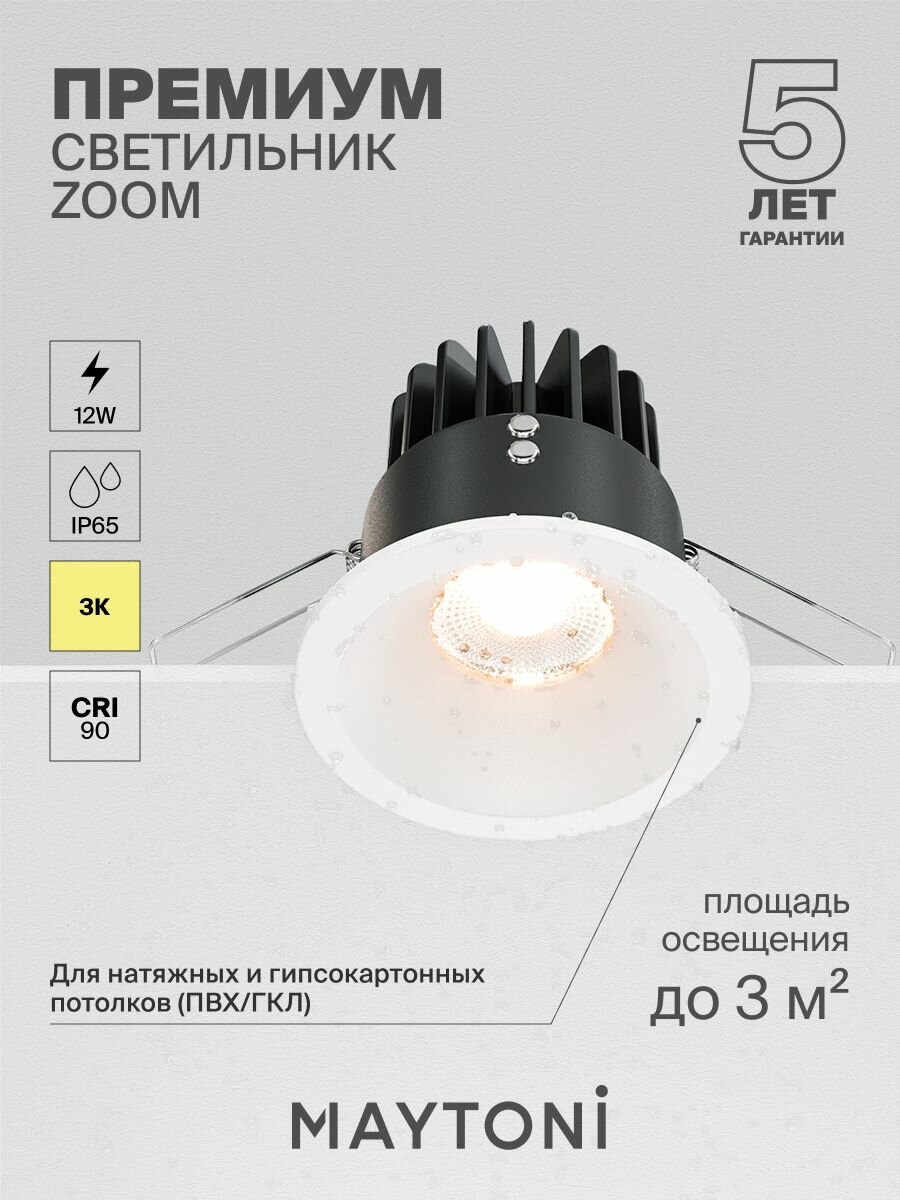 Светильник встраиваемый влагозащитный светодиодный Maytoni Technical Zoom DL034-2-L12W