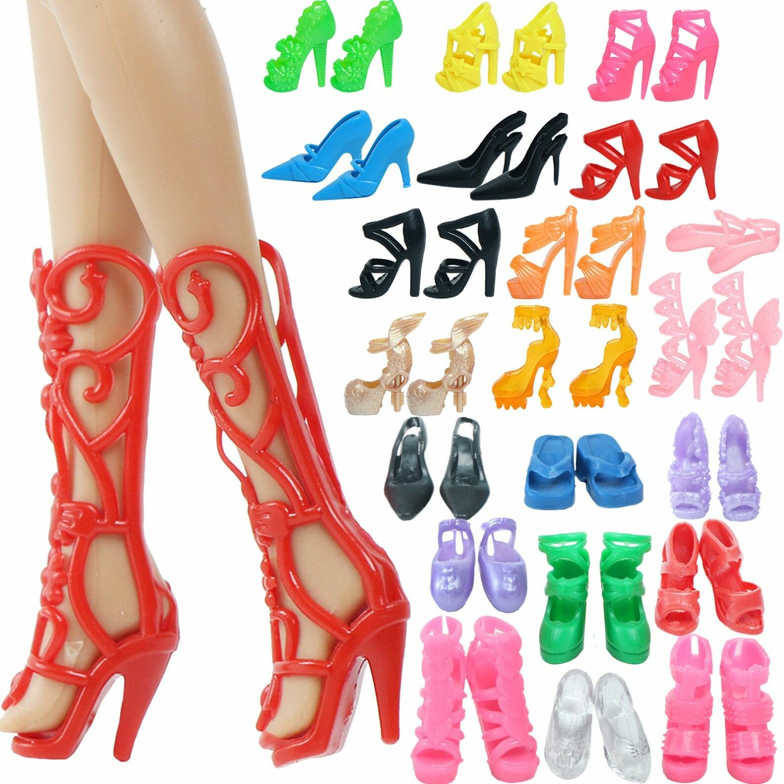 Случайный отбор 10 пар/лот туфли для куклы барби, Разноцветные аксессуары для кукол 29-30см