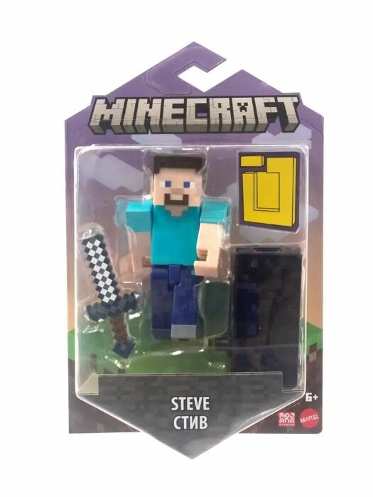 Фигурка Minecraft базовая Стив с аксессуарами