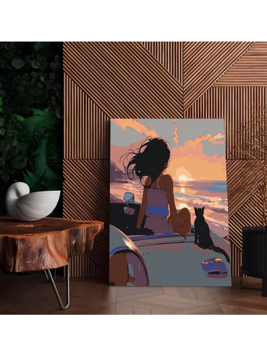 Картина по номерам Девушка и котик