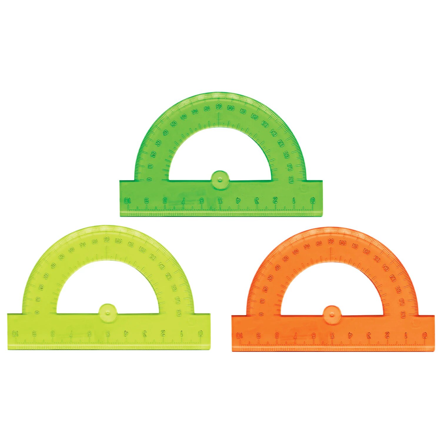 Транспортир пластик 10 см, 180 градусов, BRAUBERG, прозрачный, неоновый, ассорти, 210620, 5шт.