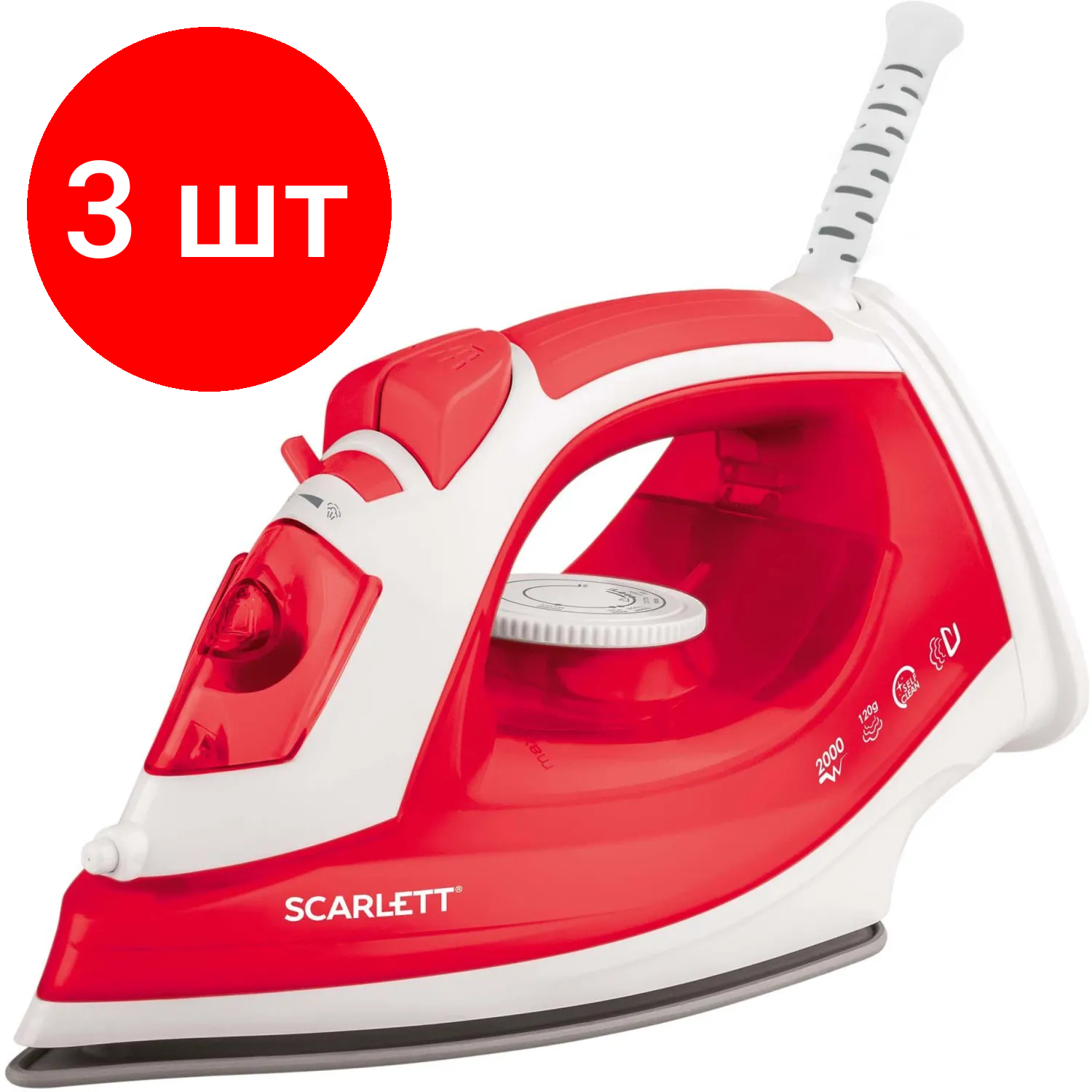 Комплект 3 штук, Утюг SCARLETT SC-SI30P15, 2000Вт, красный