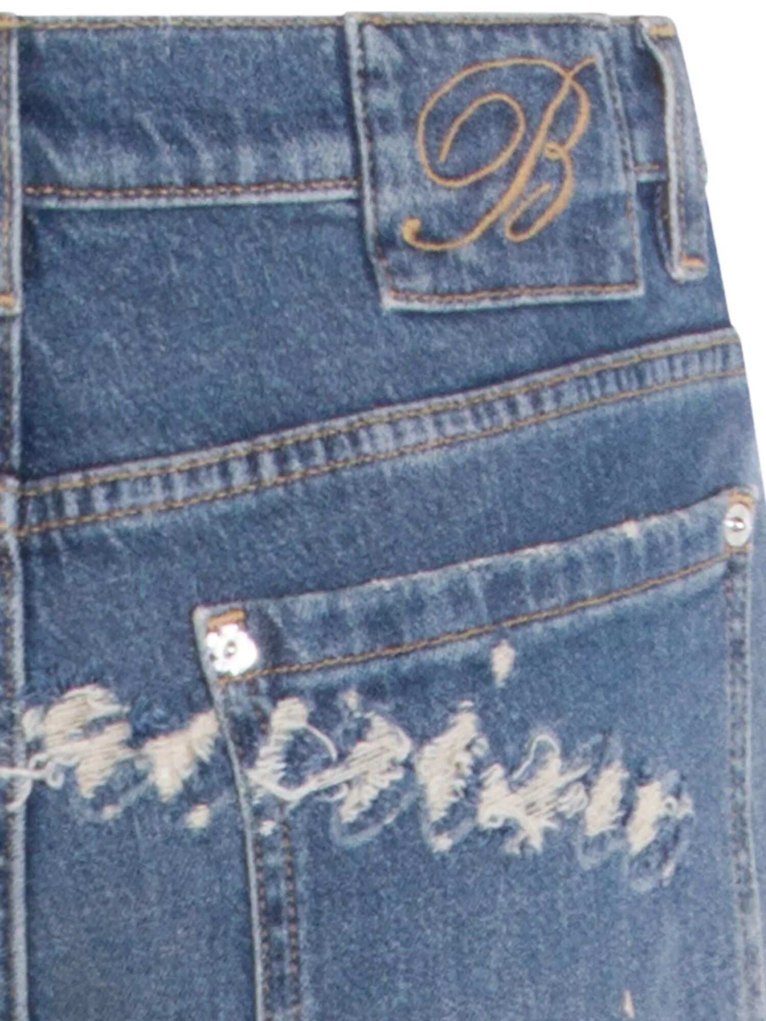 Брюки Blumarine Distressed straight trousers, размер 40, синий — фото 1