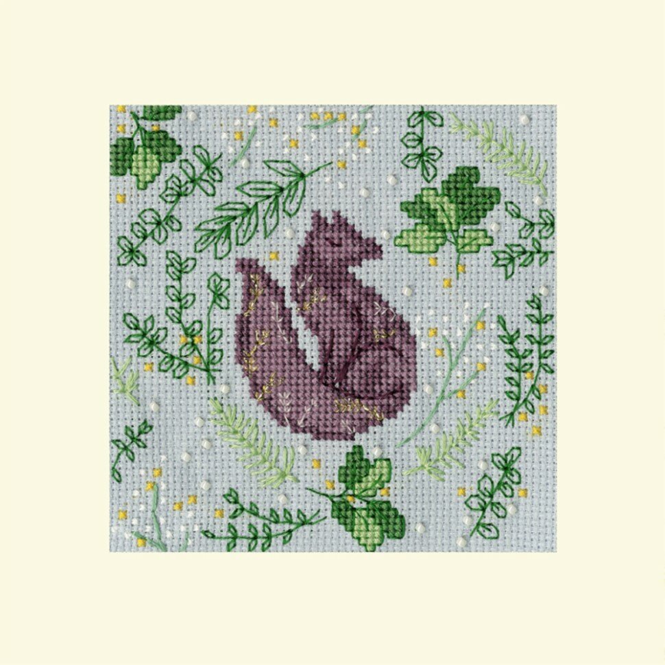 Набор для вышивания Bothy Threads #XMAS59 Открытка "Scandi fox christmas card - Scandi deer" (Рождественские открытки с лисой Сканди), Счетный крест, 10 х 10 см