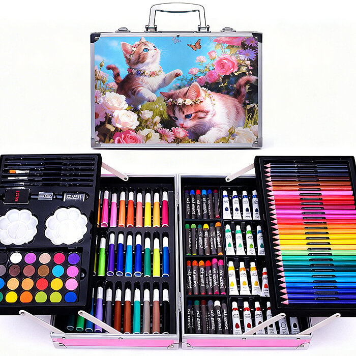 Набор для рисования Oubaoloon Котята, чемоданчик юного художника, 145 предметов BI-010-061