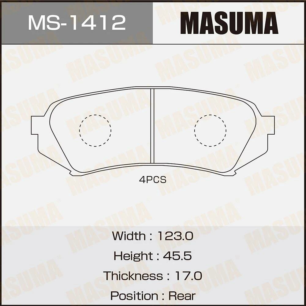Колодки тормозные задние MASUMA MS-1412 Lexus Lx, Toyota Land Cruiser 4.2-4.7 98->