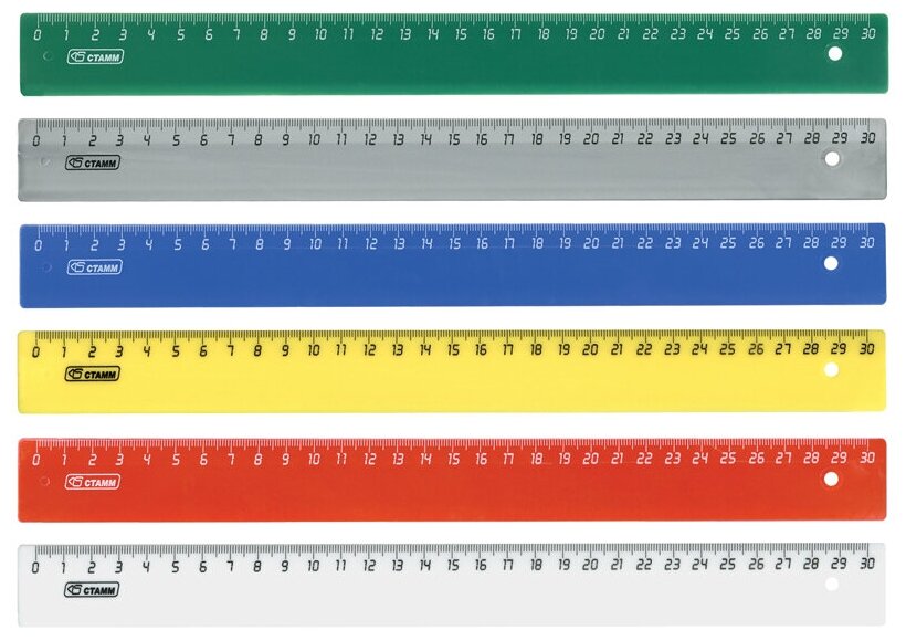 Линейка 30см, классические цвета, ассорти