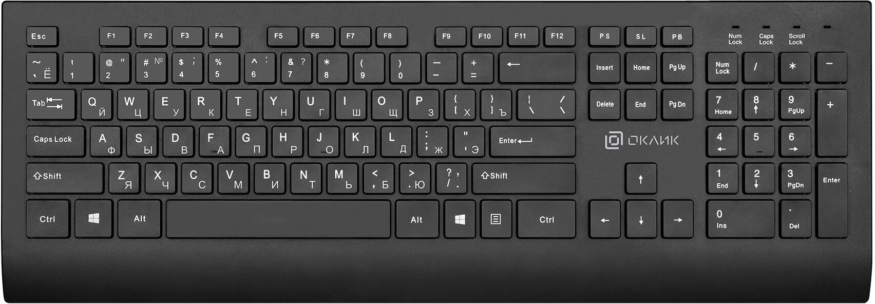 Клавиатура Oklick 155M, USB, c подставкой для запястий, черный [1678057]