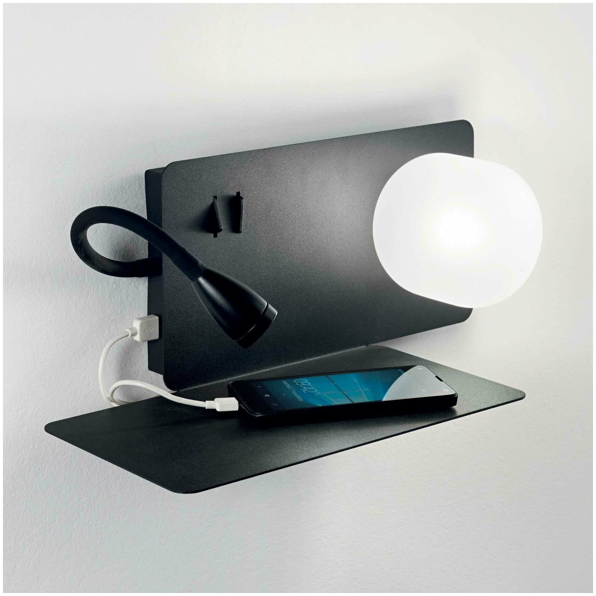 Светильник настенный ideal lux Book-1 AP L375мм 28Вт/G9+3Вт/LED 200Лм 3000К IP20 230В Черный Металл/Стекло Выкл. USB 174808