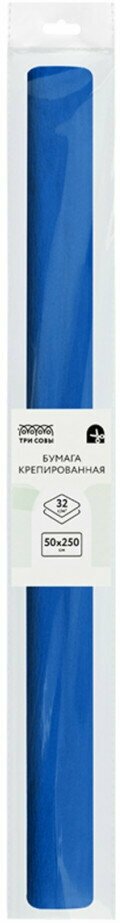 Бумага крепированная ТРИ совы, 50*250см, 32г/м2, синяя, в рулоне, пакет с европодвесом, 10 штук, 334846