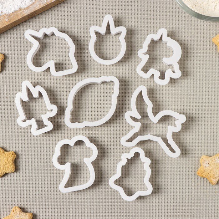 Набор форм для вырезания печенья «Праздник единорога», 8 шт, 9×6×1,5 см, цвет белый, 3804595