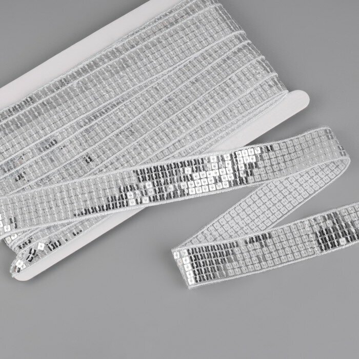 Лента декоративная с квадратными пайетками, 2,5 см, 9 0,5 м, цвет серебряный