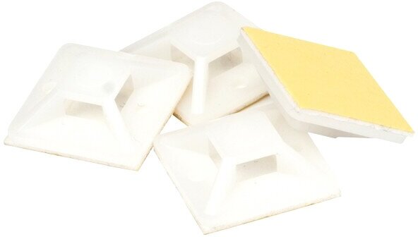 Площадка под хомуты самоклеящаяся 25x25x7,6 мм белая, 100 шт для крепежа кабелей