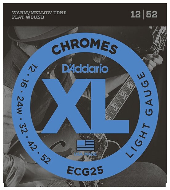 ECG25 Chromes Flat Wound Комплект струн для электрогитары, Light, 12-52, D'Addario