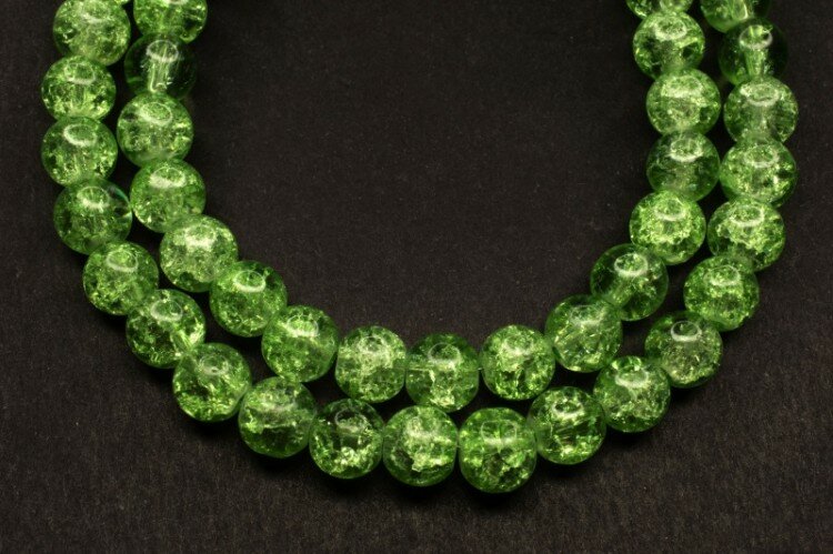 Бусина круглая с эффектом кракле, диаметр 8мм, отверстие 1мм, цвет салатовый, 550-061, 1 нить (около 38см, около 50 бусин)