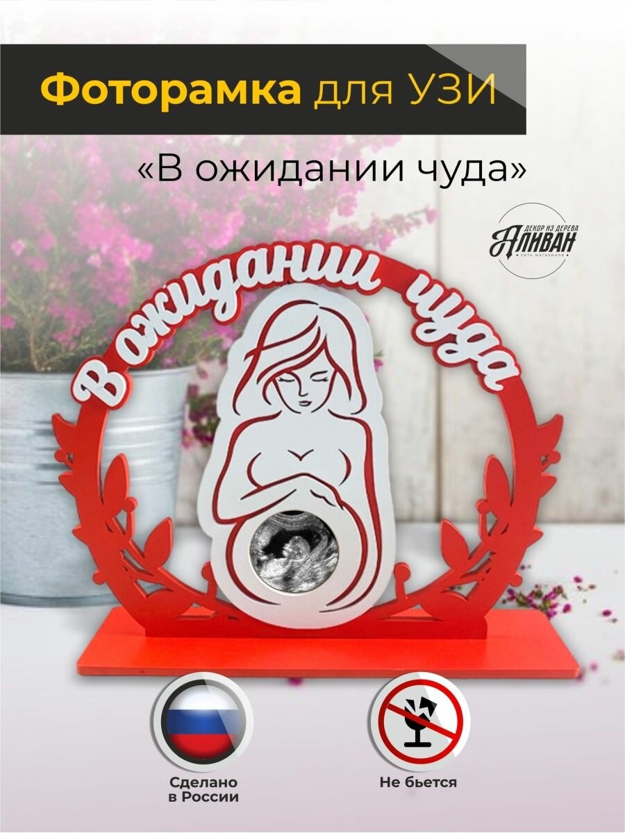Фоторамка на подставке настольная для " Первое УЗИ" в красном цвете