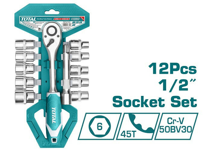 Набор торцевых головок, 1/2, головки 10 - 24 мм, 10шт, большой, с трещоточным ключом TOTAL
