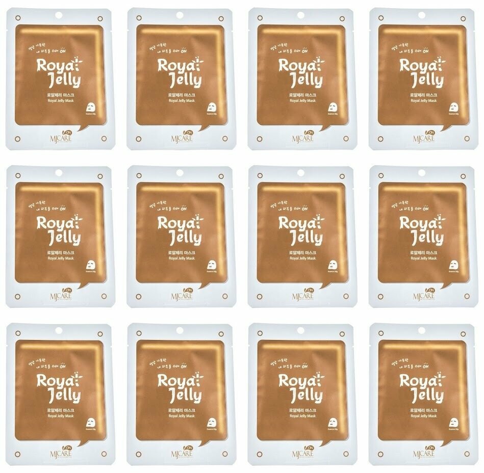 Mijin MJ CARE Маска тканевая для лица с маточным молоком MJ on Royal Jelly Mask, pack 22 гр, 12 шт