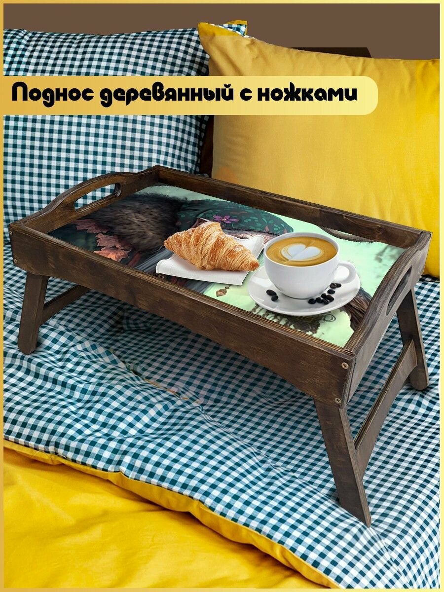 Деревянный поднос на ножках с рисунком Сказки гуси лебеди - 743