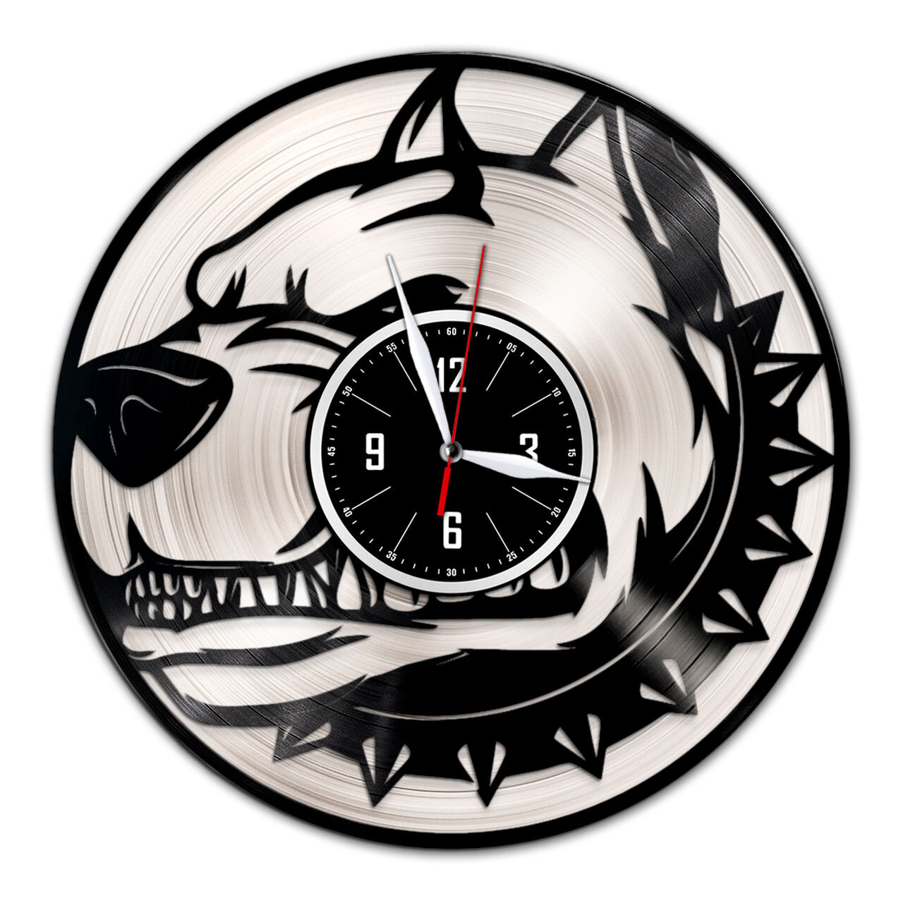 Сторожевой пёс - настенные часы из виниловой пластинки (с серебряной подложкой)