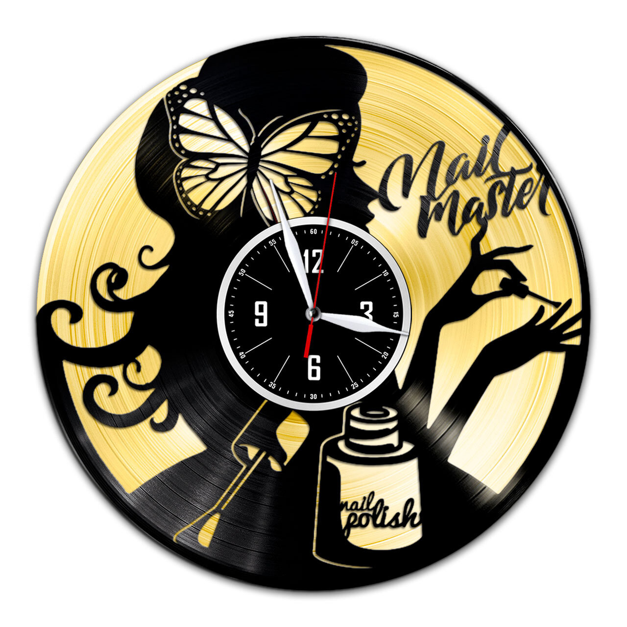 Мастер маникюра - настенные часы из виниловой пластинки (с золотой подложкой)