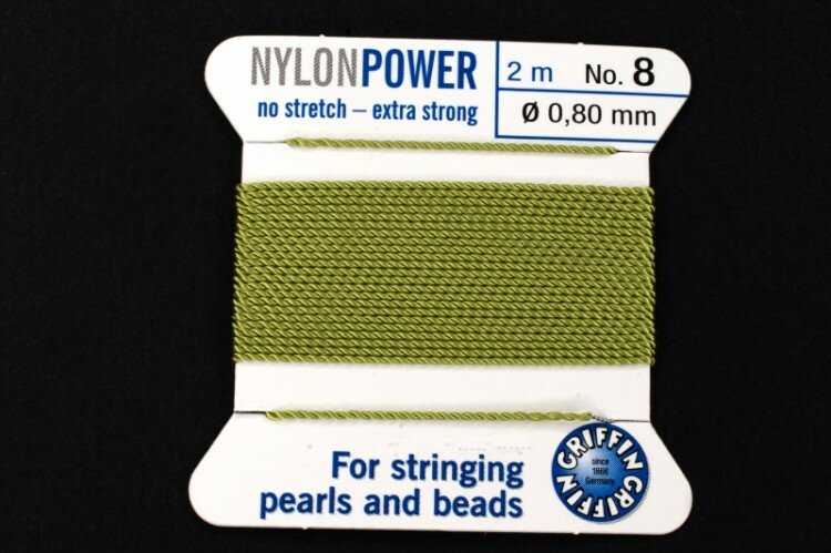 Нить для жемчуга и бисера Griffin с иглой, диаметр 0,8мм, длина 2м, цвет салатовый, 1030-169, 1шт