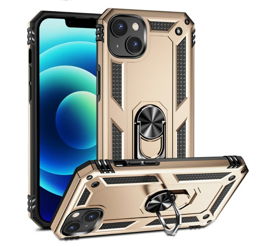 Противоударный усиленный ударопрочный чехол-бампер-пенал MyPads Heavy для iPhone 14 золотой