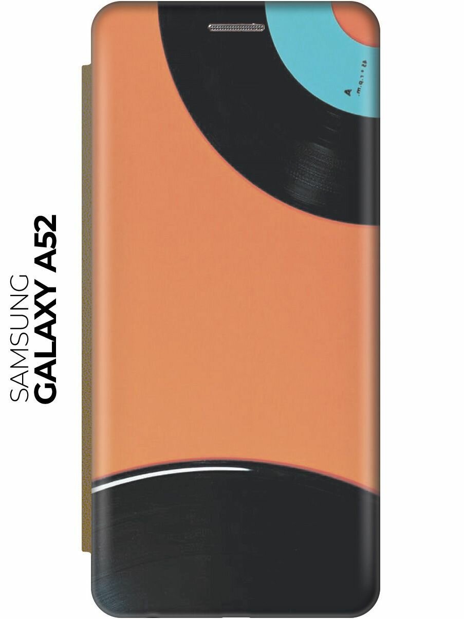 Чехол-книжка Пластинки на оранжевом на Samsung Galaxy A52 / Самсунг А52 с эффектом блика золотой
