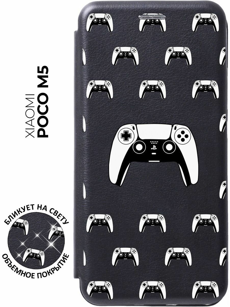 Чехол-книжка Controller Pattern на Xiaomi Poco M5 / Сяоми Поко М5 с 3D эффектом черный