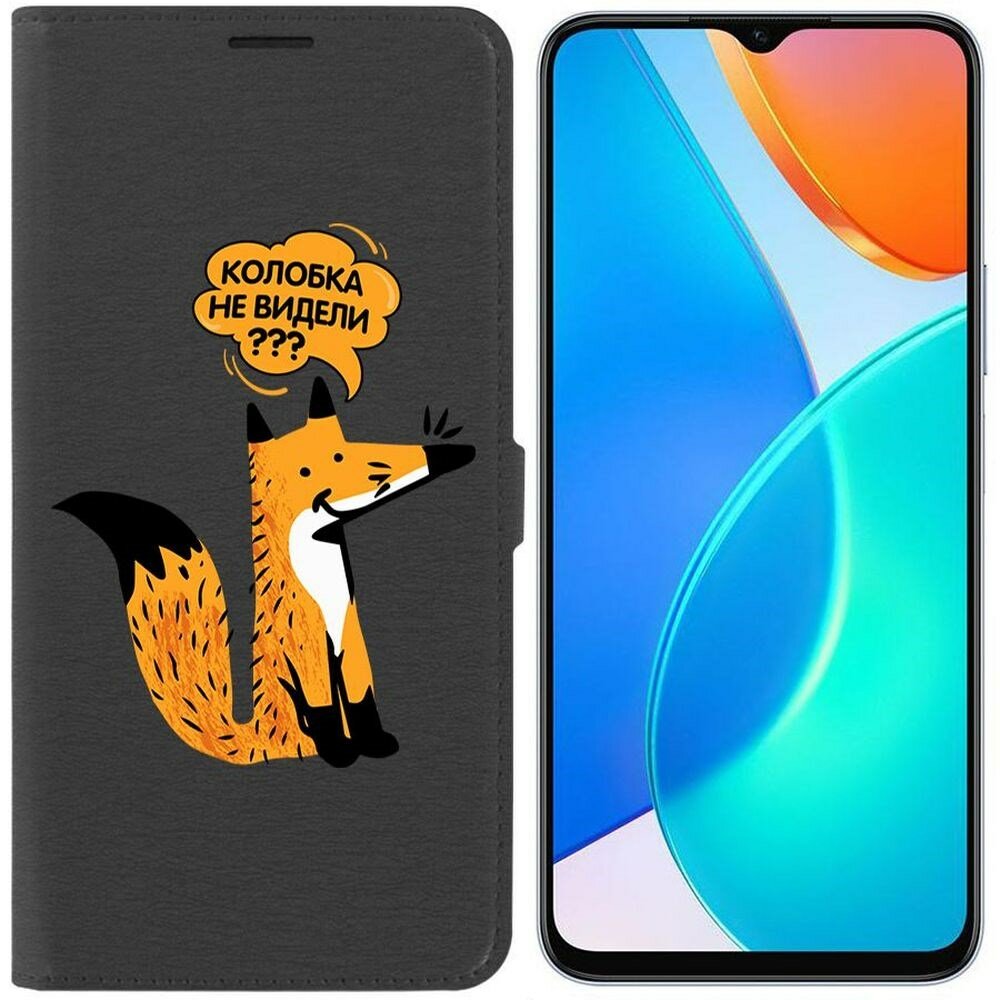 Чехол-книжка Krutoff Eco Book для Honor X6a Лиса (черный), с рисунком, искусственная кожа/полиуретан