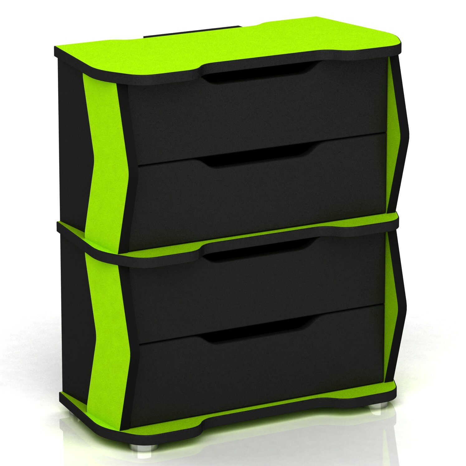 Комод AKM-MEBEL Gamer CITY 2Com, 4 ящика, чёрный/лаймовый, без ручек