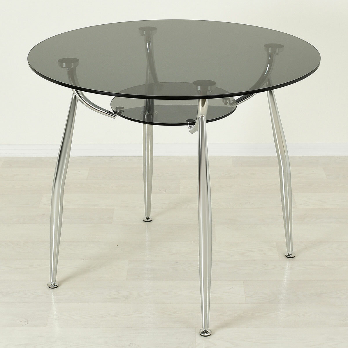 Круглый стеклянный стол Вокал 18-4 серый/хром D80