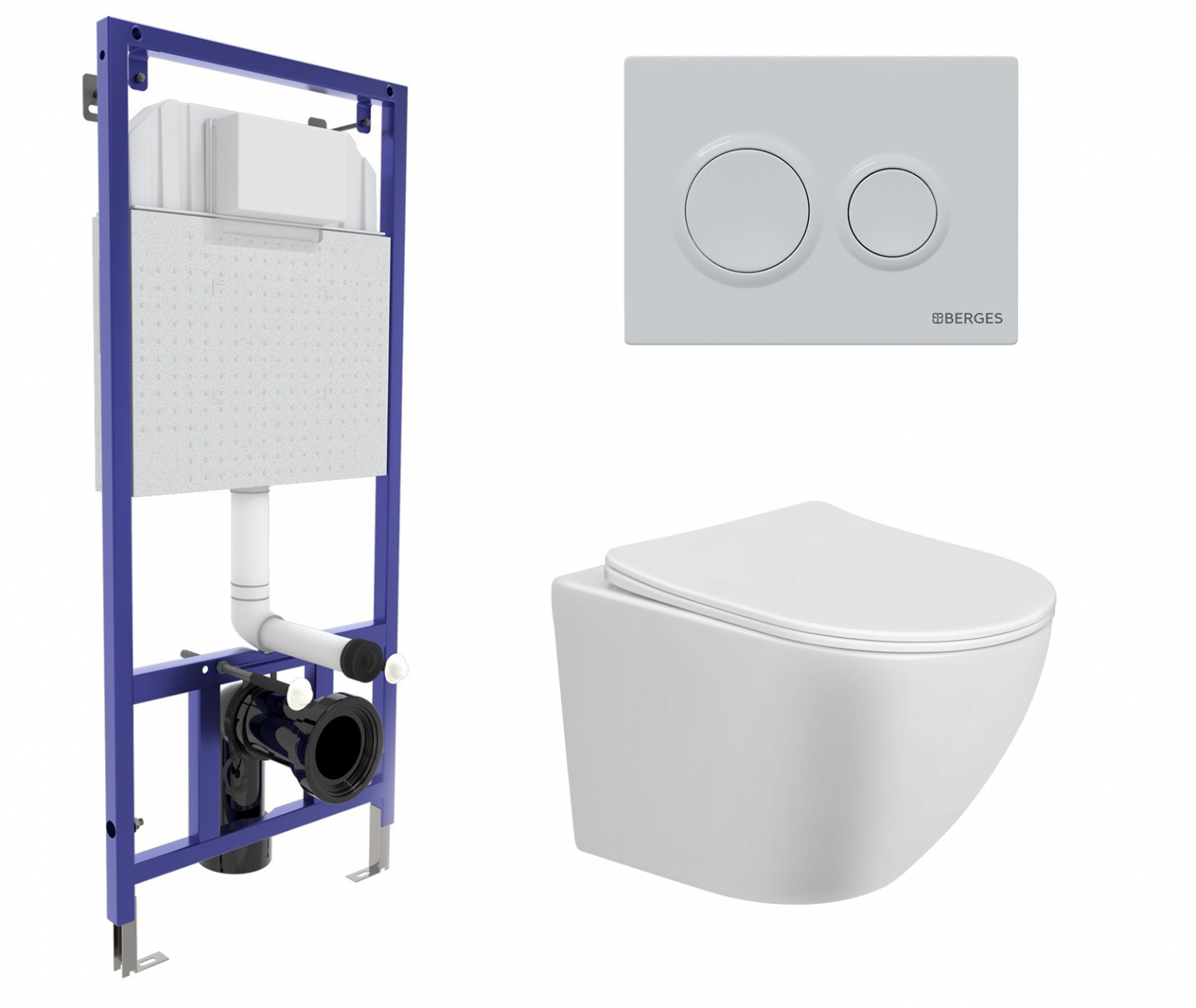 Комплект 3 в 1 инсталляция Berges Novum O4 + Подвесной унитаз Taliente Amato AM25010 с кнопкой белой 040264 + AM25010